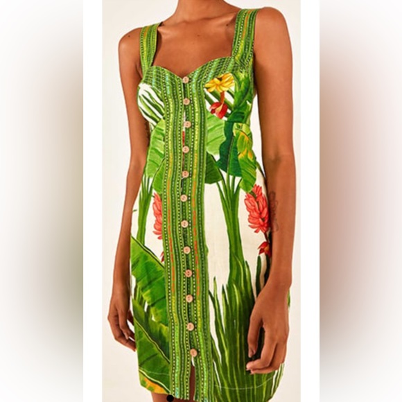FARM Rio | Dresses | Farm Rio Fresh Forest Scarf Button Down Mini Dress ...